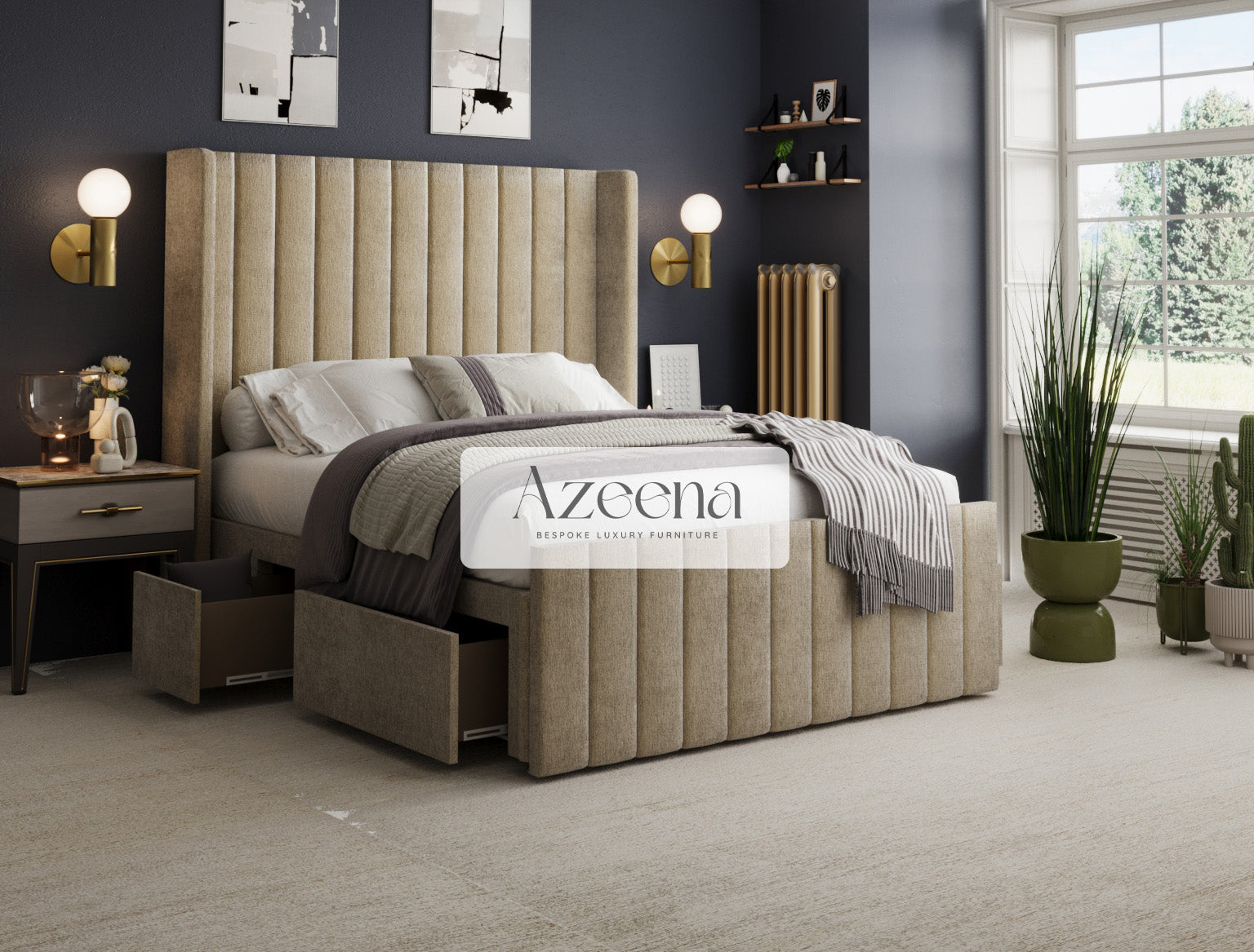 Fargo Storage Divan Drawers Stripe Line Bed – Azeena